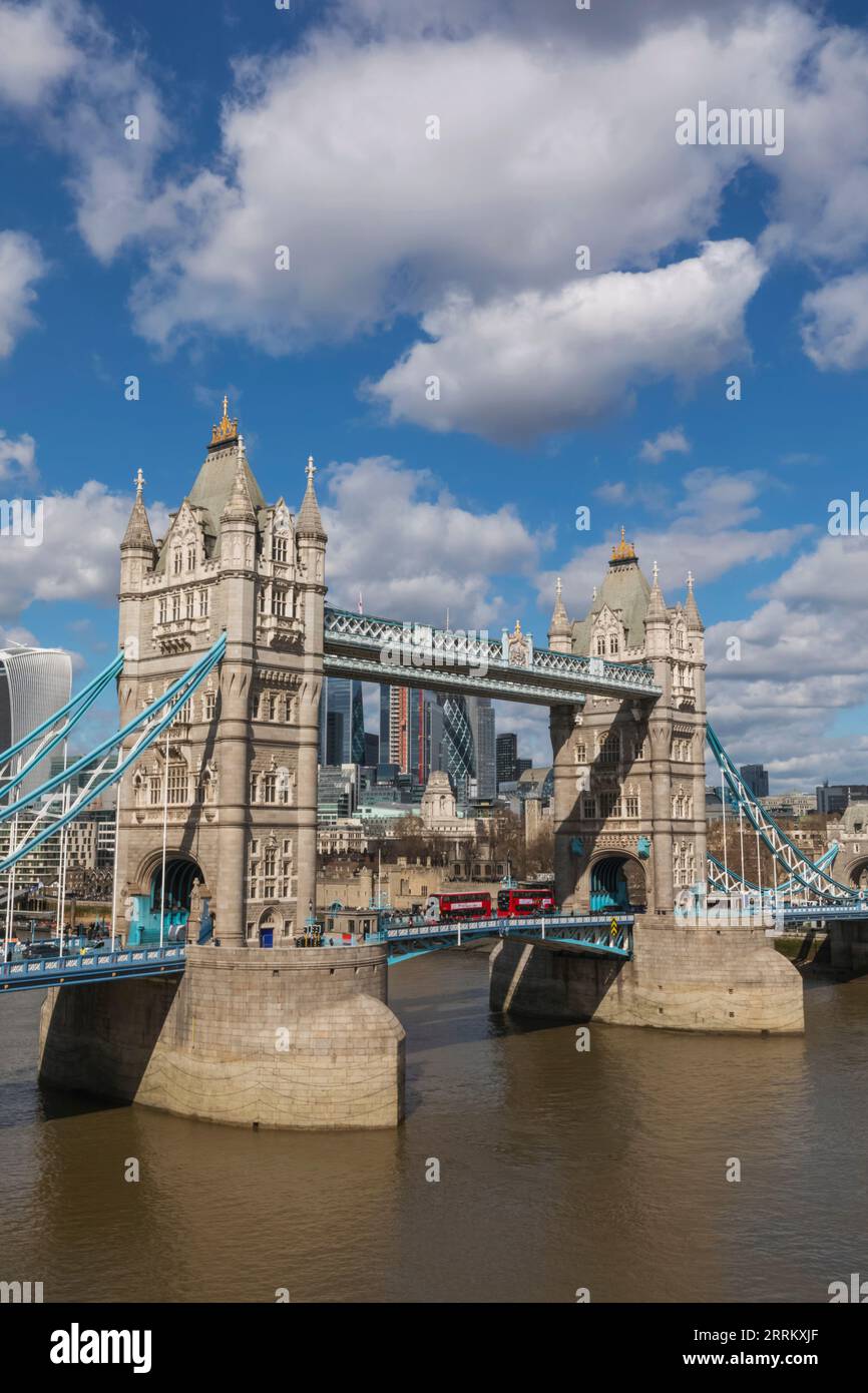 England, London, Tower Bridge and City of London Skyline with Winter ...