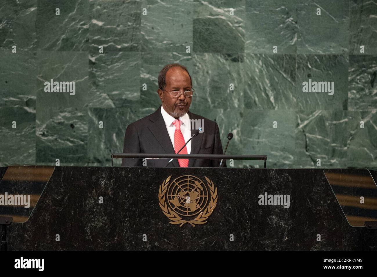 220923 -- UNITED NATIONS, Sept. 23, 2022 -- Somali President Hassan Sheikh Mohamud speaks during ...