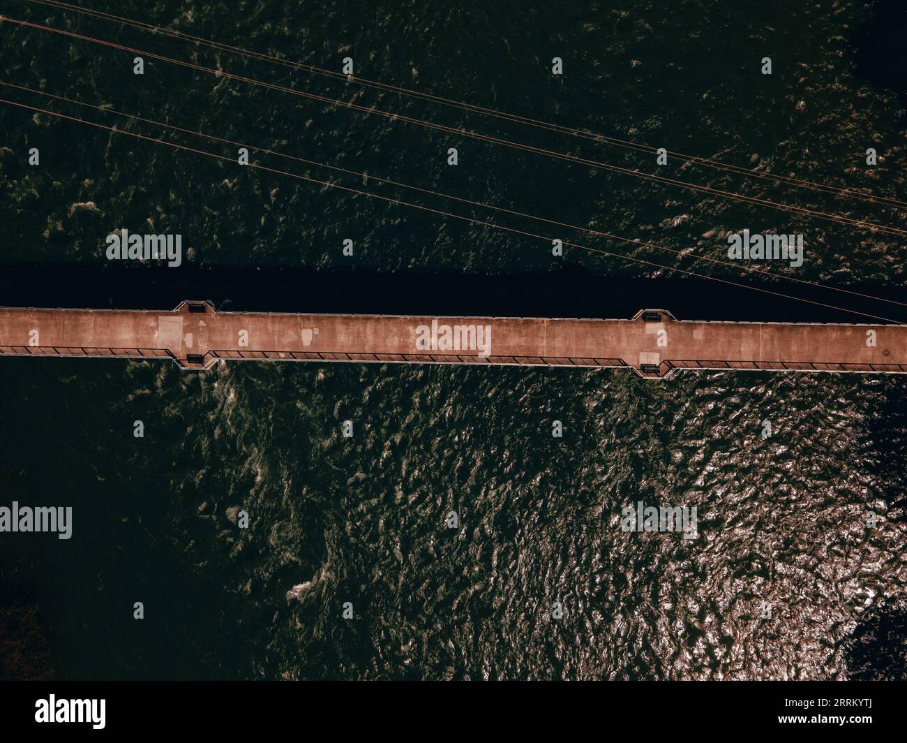 An aerial view of freeway bridge crossing over a river in Eugene Stock ...