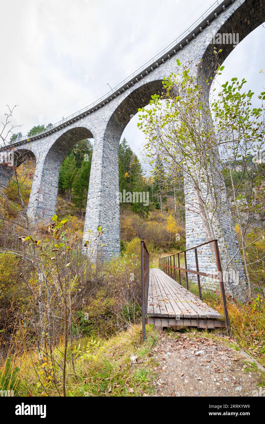 High railroad viaduct called "Landwasser viaduct" near the village of ...