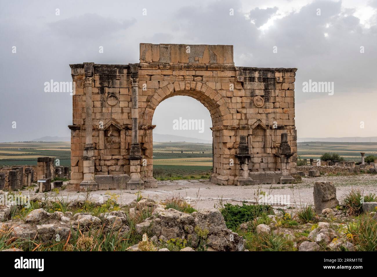 Iconic Triumphal Arch of Volubilis, an old ancient Roman city in ...
