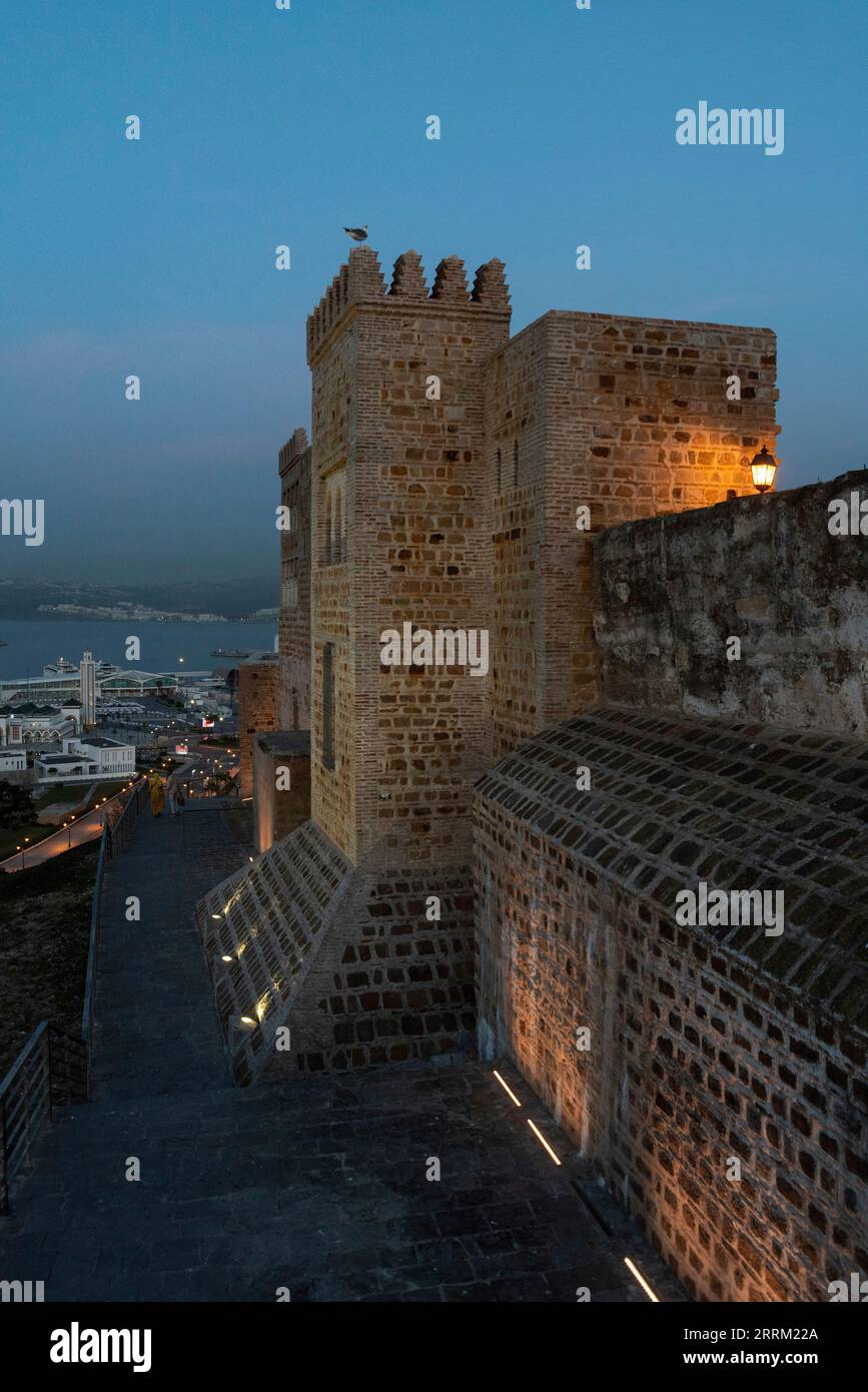 Scenic view from the York castle in Tangier at night, Morocco Stock ...