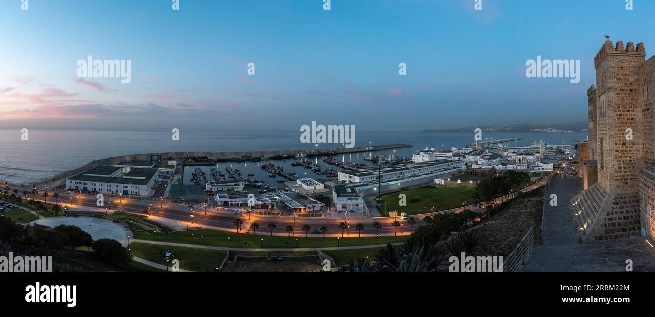 Scenic view from the York castle in Tangier at night, Morocco Stock ...