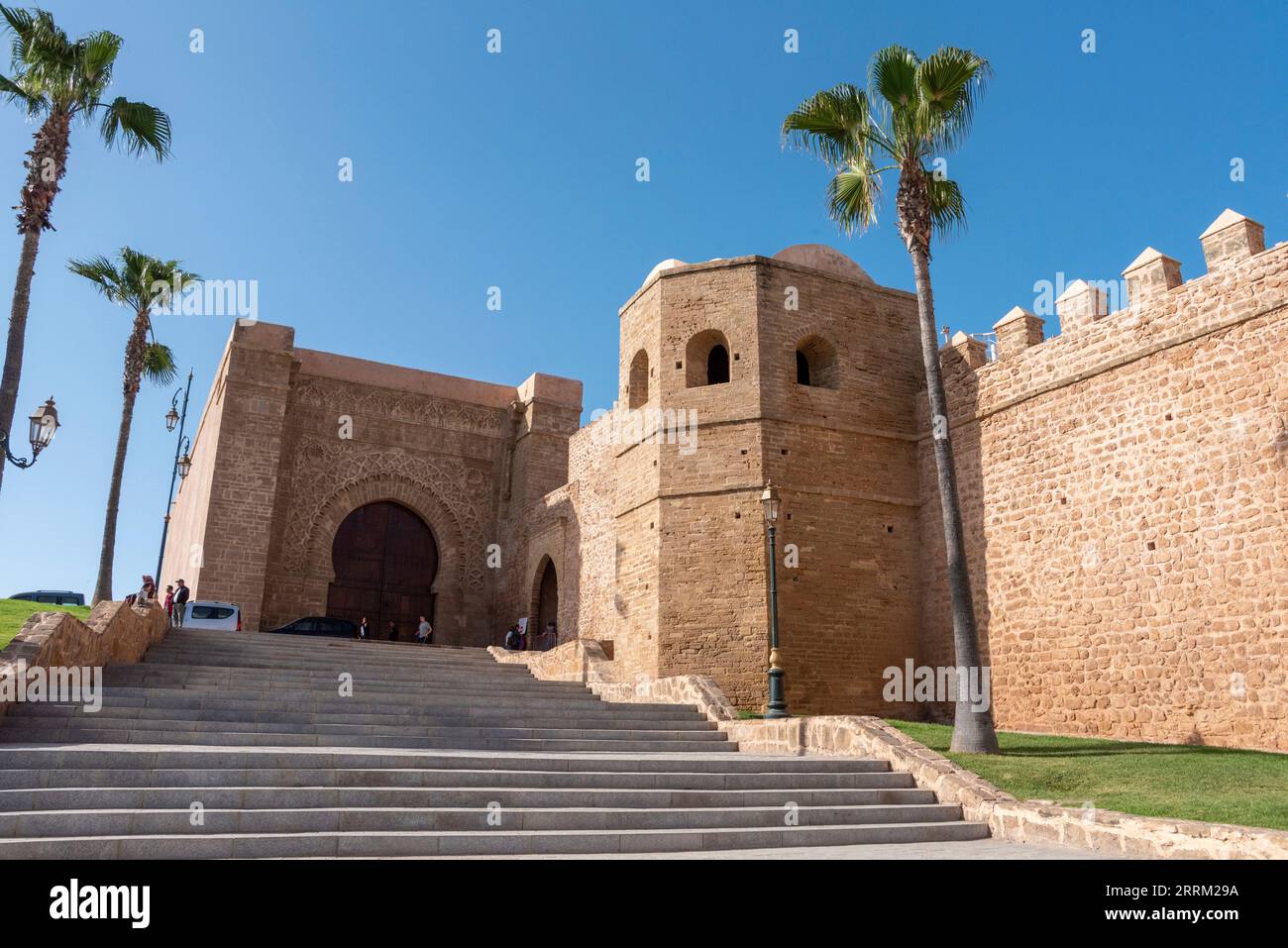 Ancient wall and main gate of the famous Kasbah of the Udayas in ...