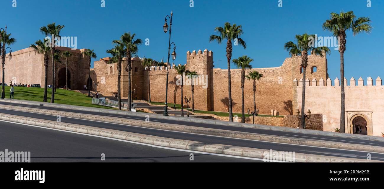 Ancient wall of the famous Kasbah of the Udayas in downtown Rabat ...