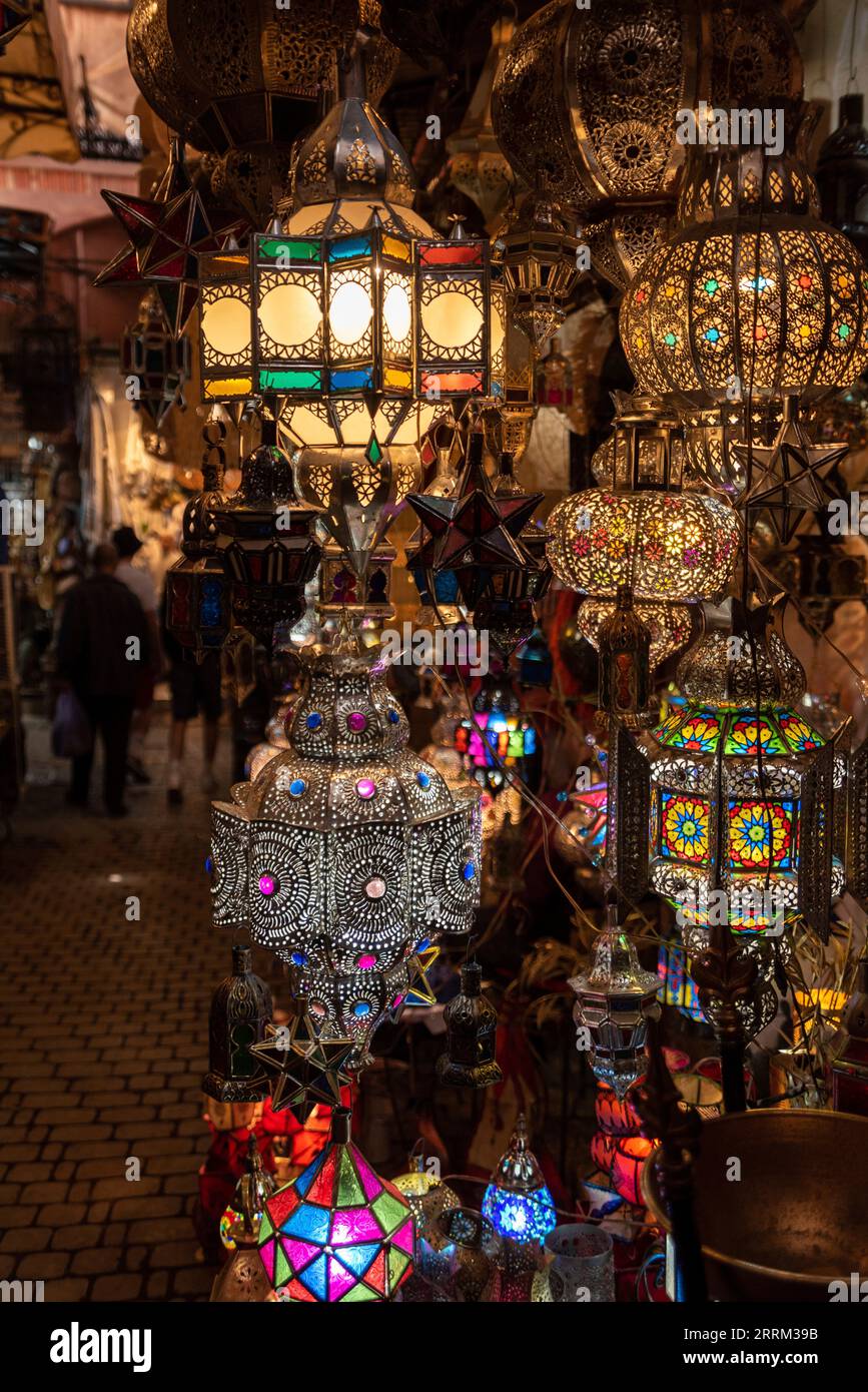 Impressions of typical Moroccan souks in the medina of Marrakech Stock ...