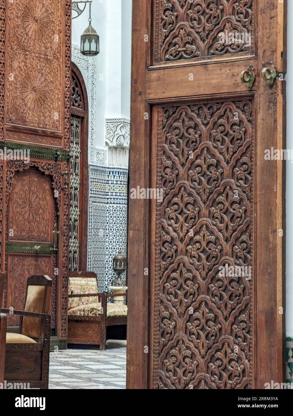 Fes, Morocco, Interior of a beautiful Moroccan palace in a Moorish ...