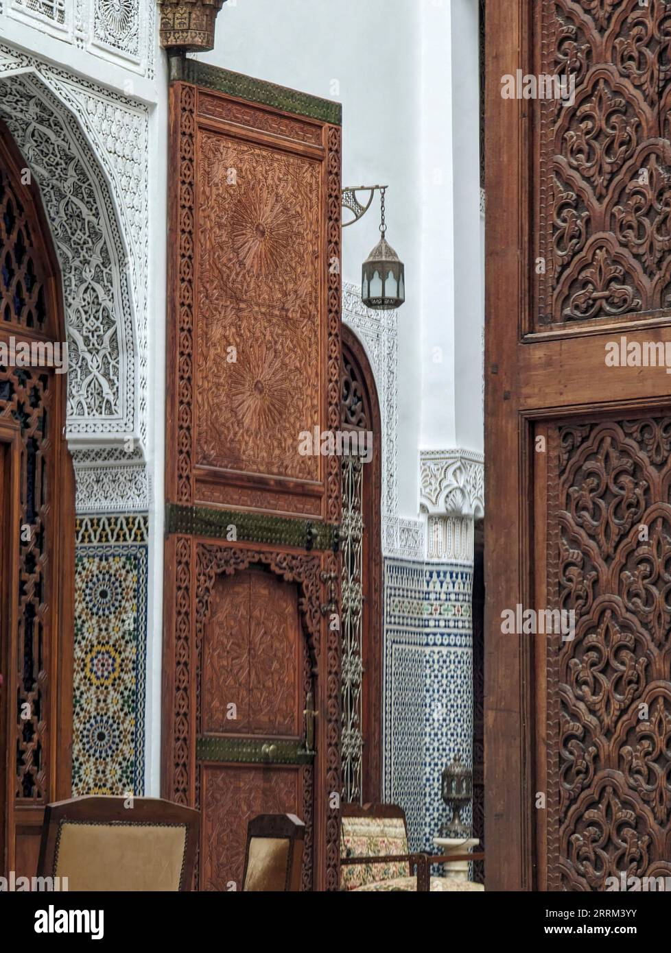 Fes, Morocco, Interior of a beautiful Moroccan palace in a Moorish ...