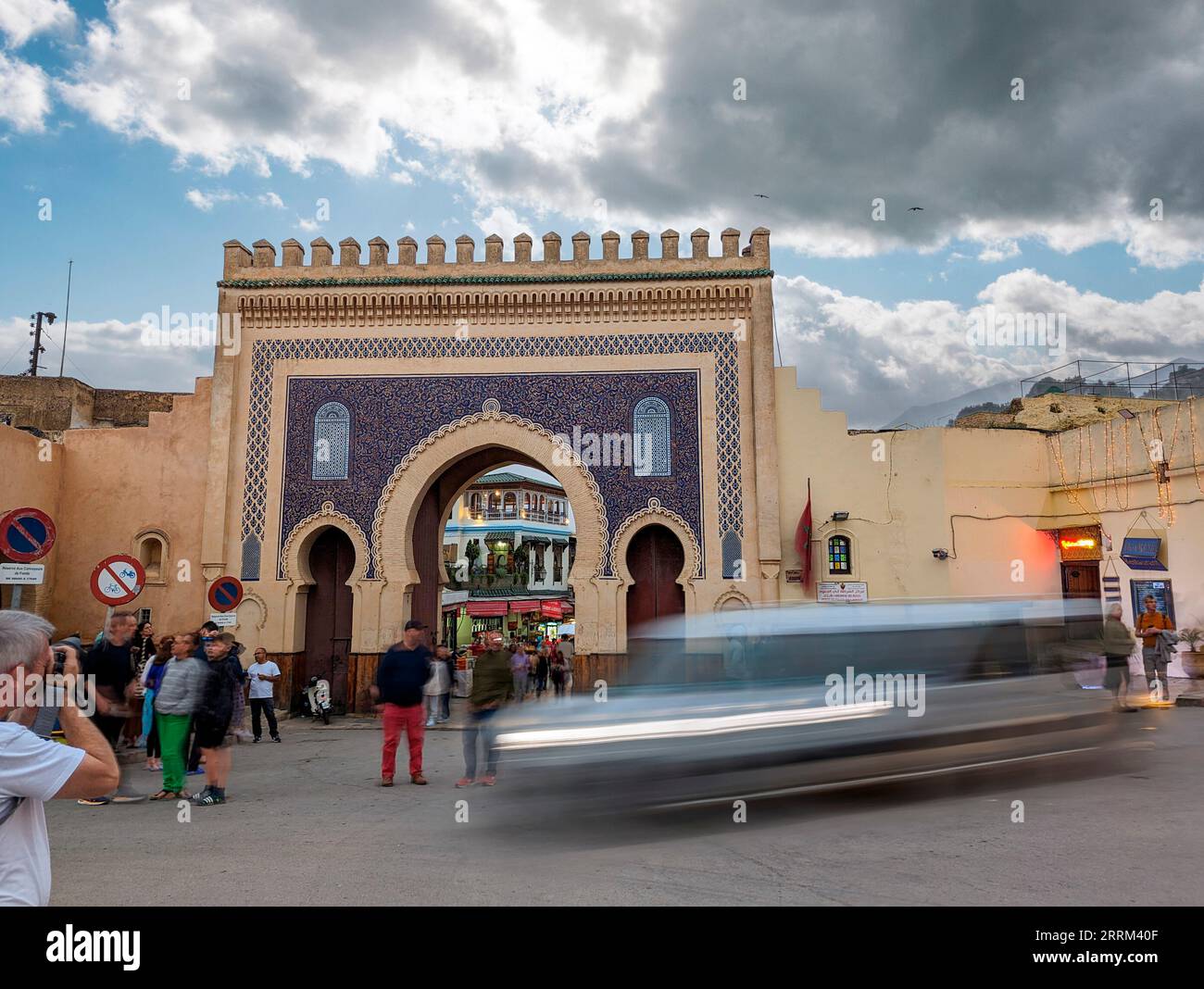 Famous town gate Bab Boujloud in the medina of Fes, Morocco Stock Photo ...