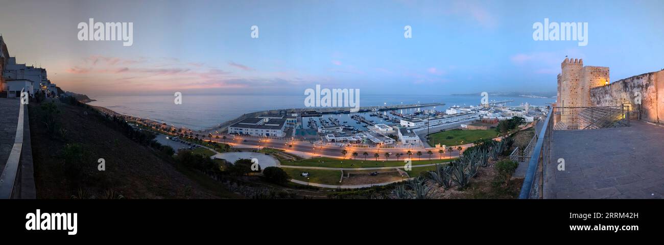 Scenic view from the York castle in Tangier at night, Morocco Stock ...