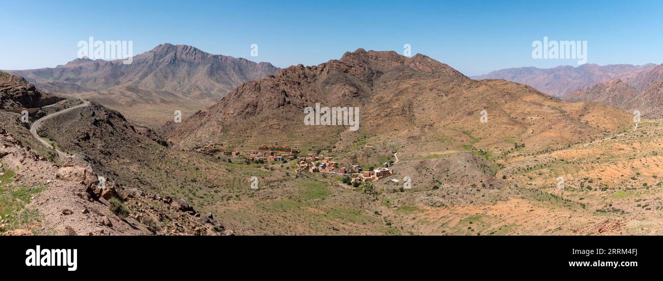 Great panoramic view of Ammeln valley in the Anti-Atlas mountains in ...
