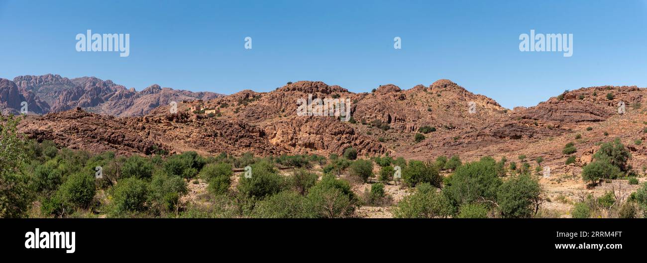Great panoramic landscape of the Anti-Atlas mountains in the Taourirt ...