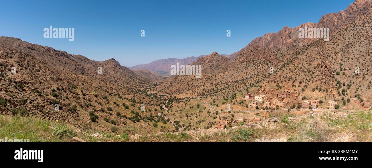 Great panoramic view of Ammeln valley in the Anti-Atlas mountains in ...