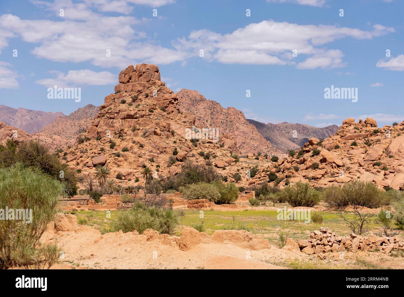 Hiking through the scenic Tafraoute valley in the Anti-Atlas mountains ...