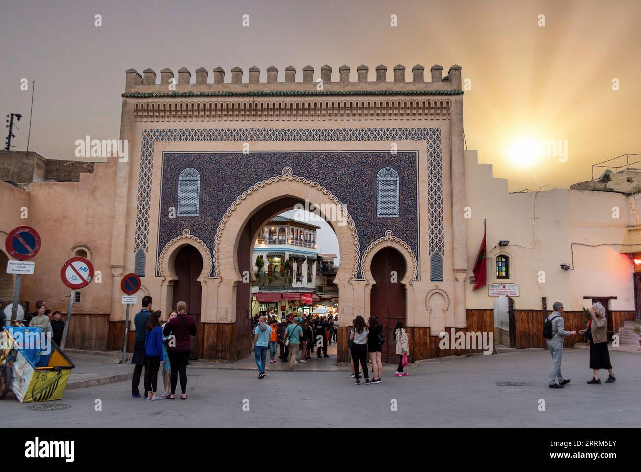 Famous town gate Bab Boujloud in the medina of Fes, Morocco Stock Photo ...