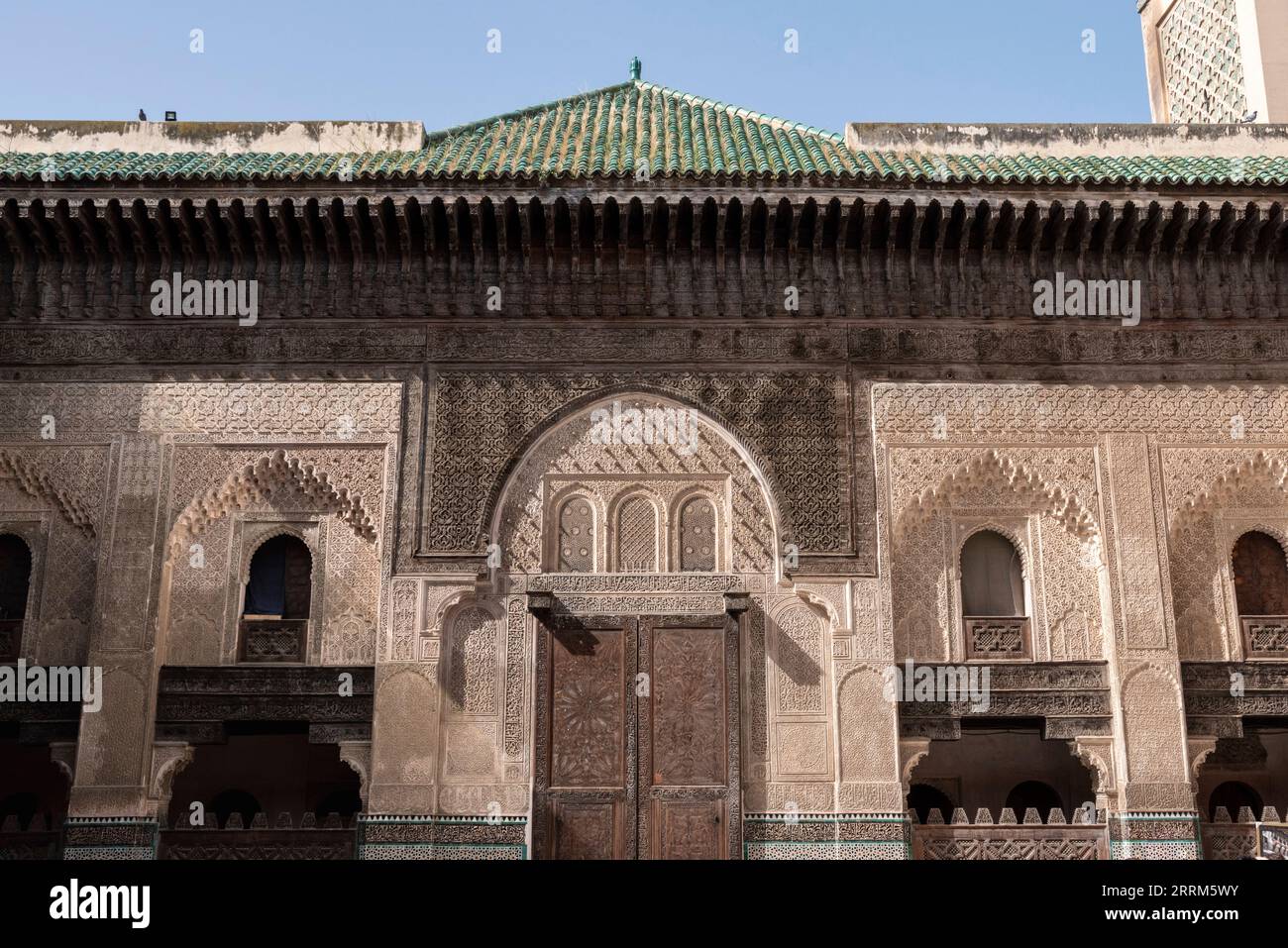 Fes, Morocco, Traditional oriental facade at the courtyard of madrasa ...