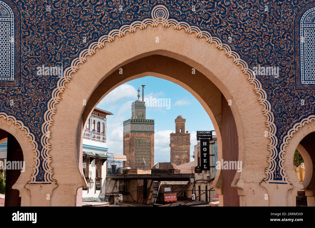 Famous town gate Bab Boujloud in the medina of Fes, Morocco Stock Photo ...