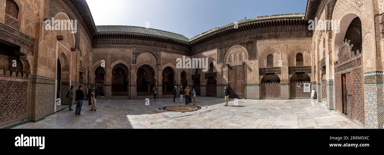 Fes, Morocco, Traditional oriental facade at the courtyard of madrasa ...