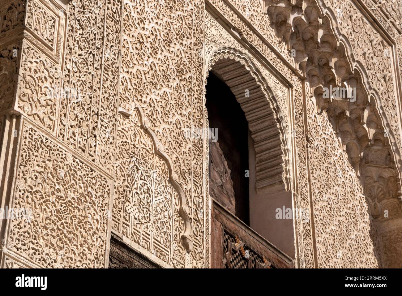 Fes, Morocco, Traditional oriental facade at the courtyard of madrasa ...