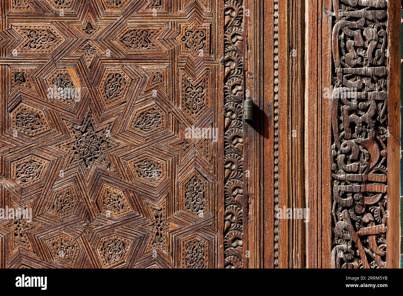 Fes, Morocco, Traditional oriental facade at the courtyard of madrasa ...