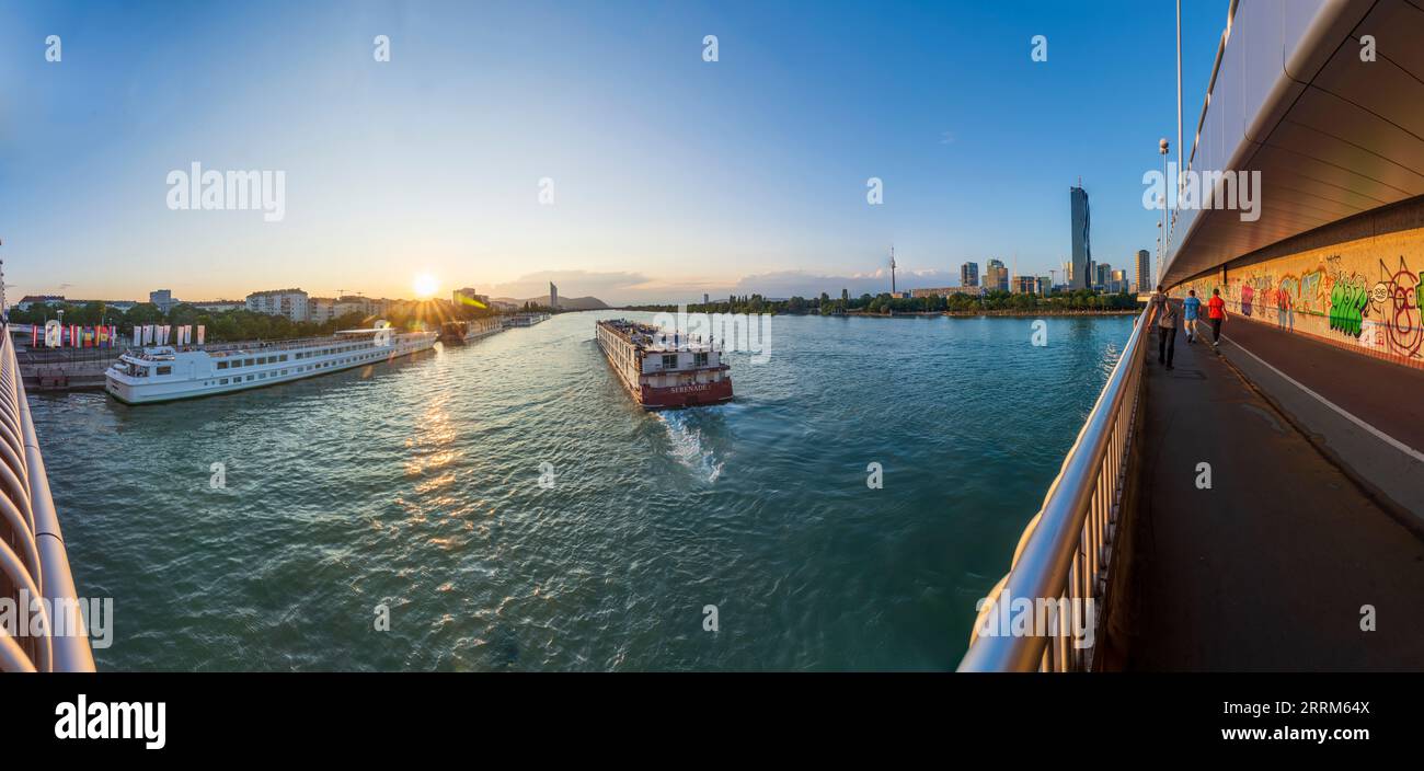 Vienna, river Donau (Danube), cruise ships at cruise ship terminal ...
