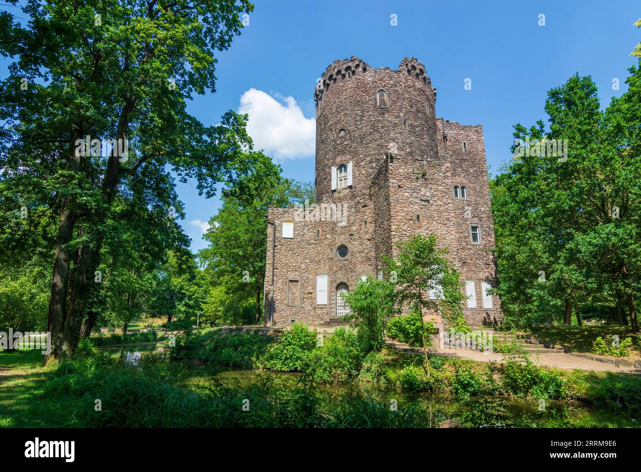 Hanau, castle ruin in park of former spa Wilhelmsbad in Rheinmain ...