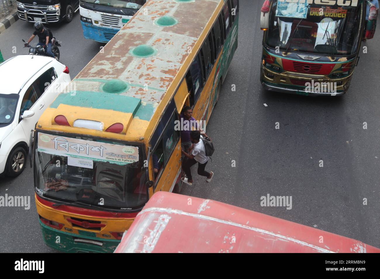 Dhak Bangladesh September 08,2023.The bus is stopping at many places ...