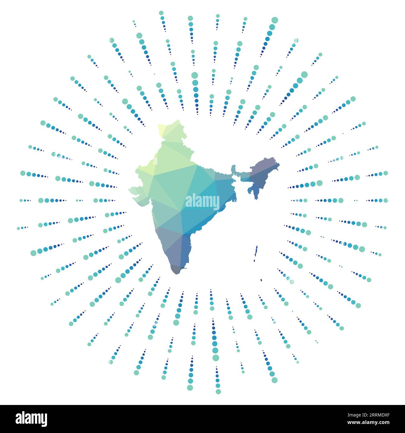 Shape of India, polygonal sunburst. Map of the country with colorful ...