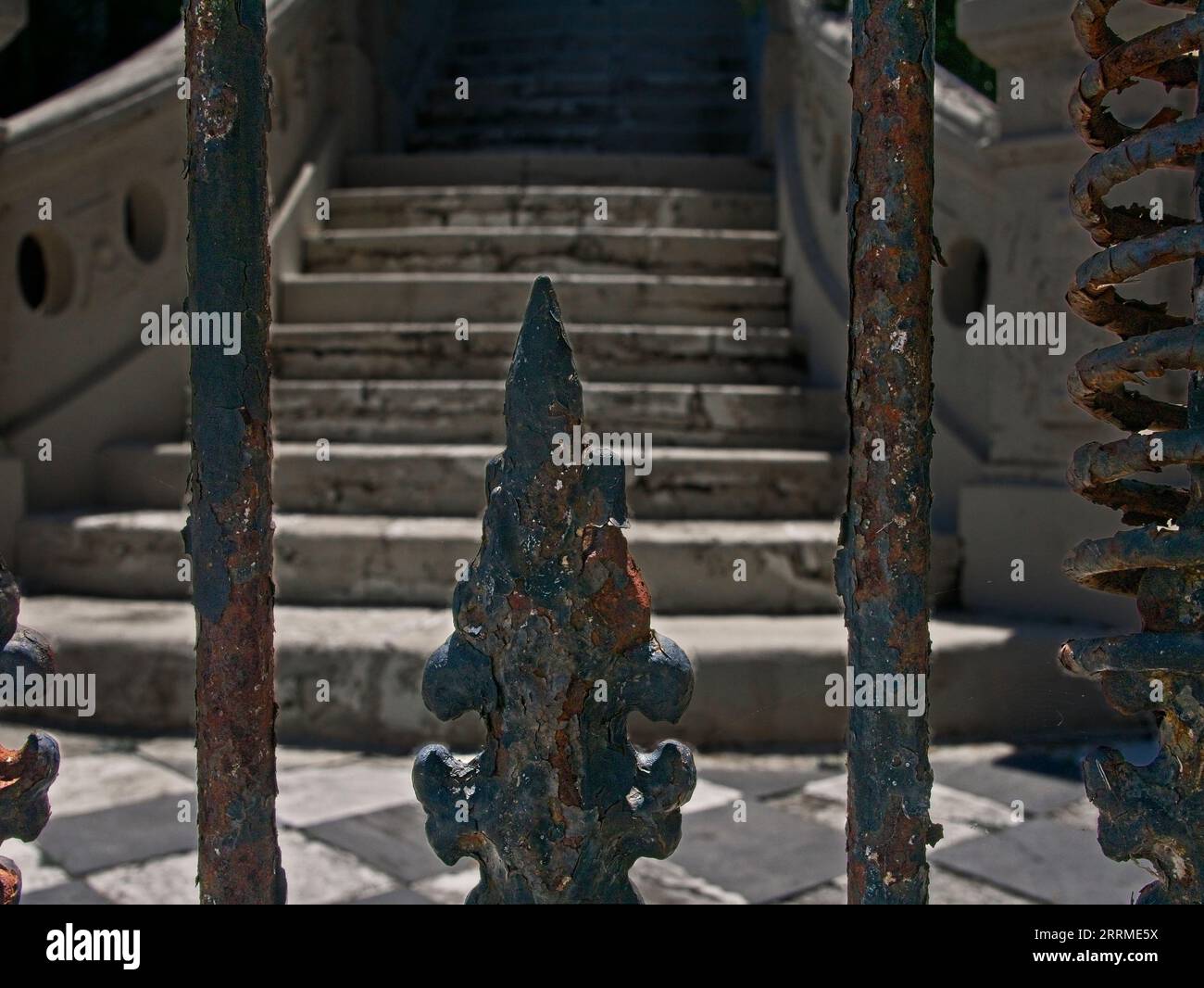 Close-up view of a historic house on Galveston Island, Texas, with a ...