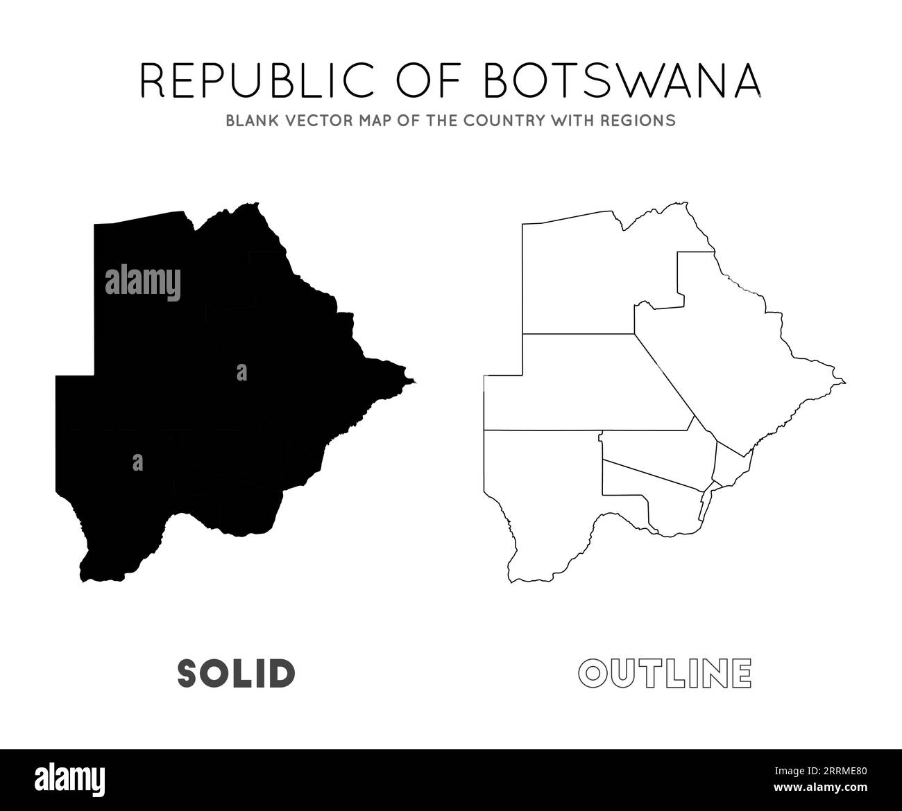 Botswana map. Blank vector map of the country with regions. Borders of Botswana for your ...