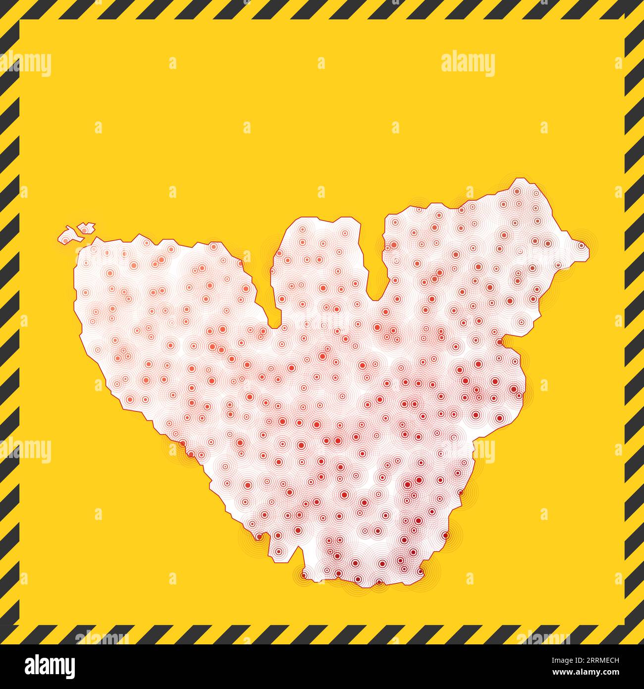 Moorea closed - virus danger sign. Lockdown island icon. Black striped ...