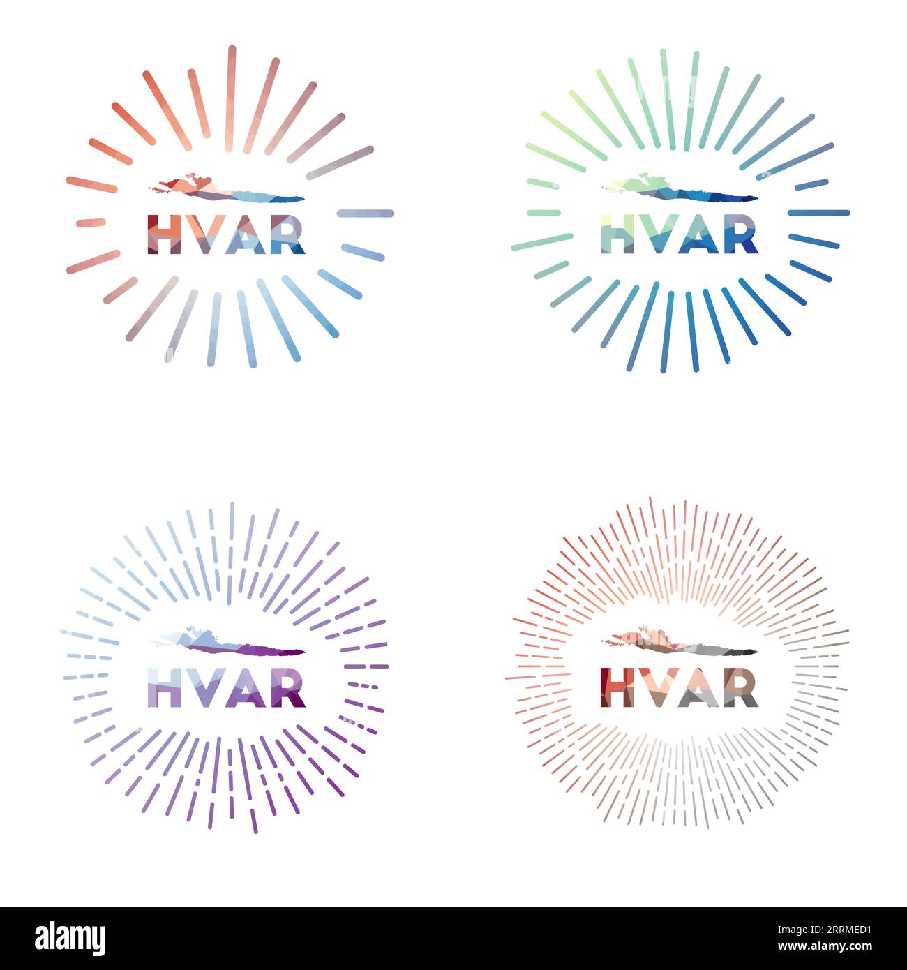 Hvar low poly sunburst set. Logo of the island in geometric polygonal ...