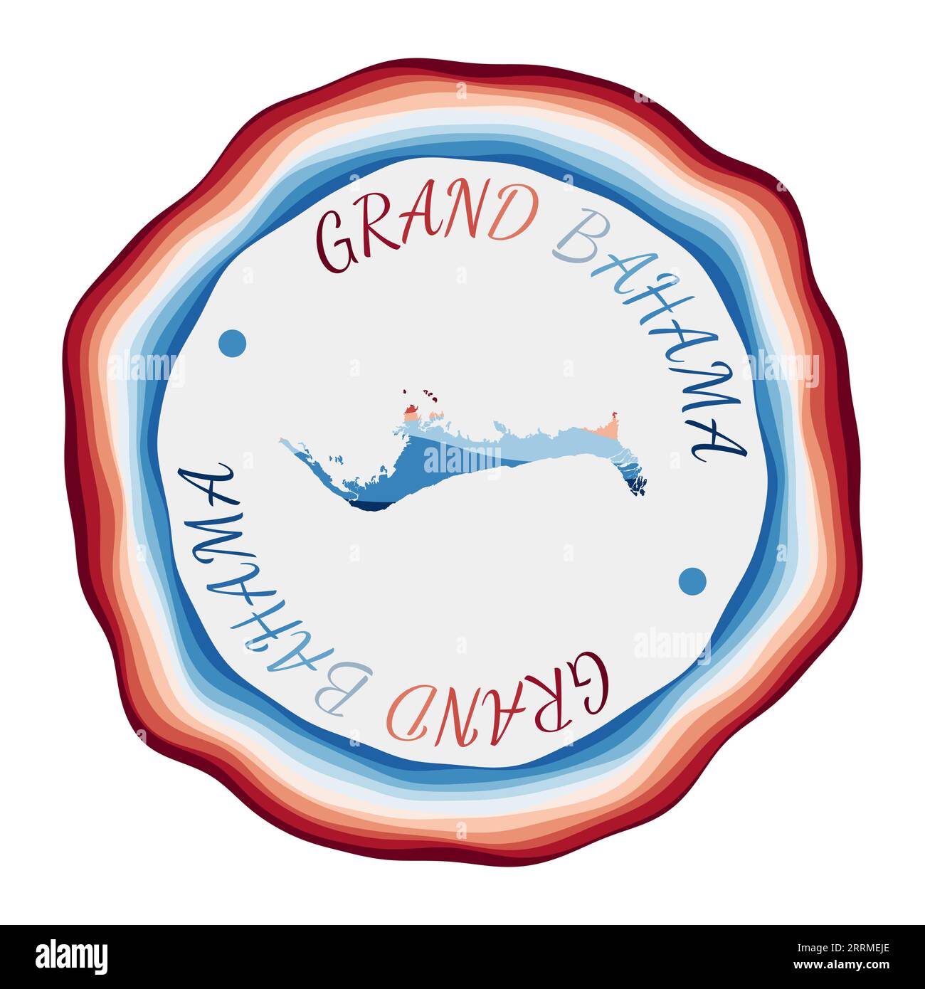 Grand Bahama badge. Map of the island with beautiful geometric waves ...