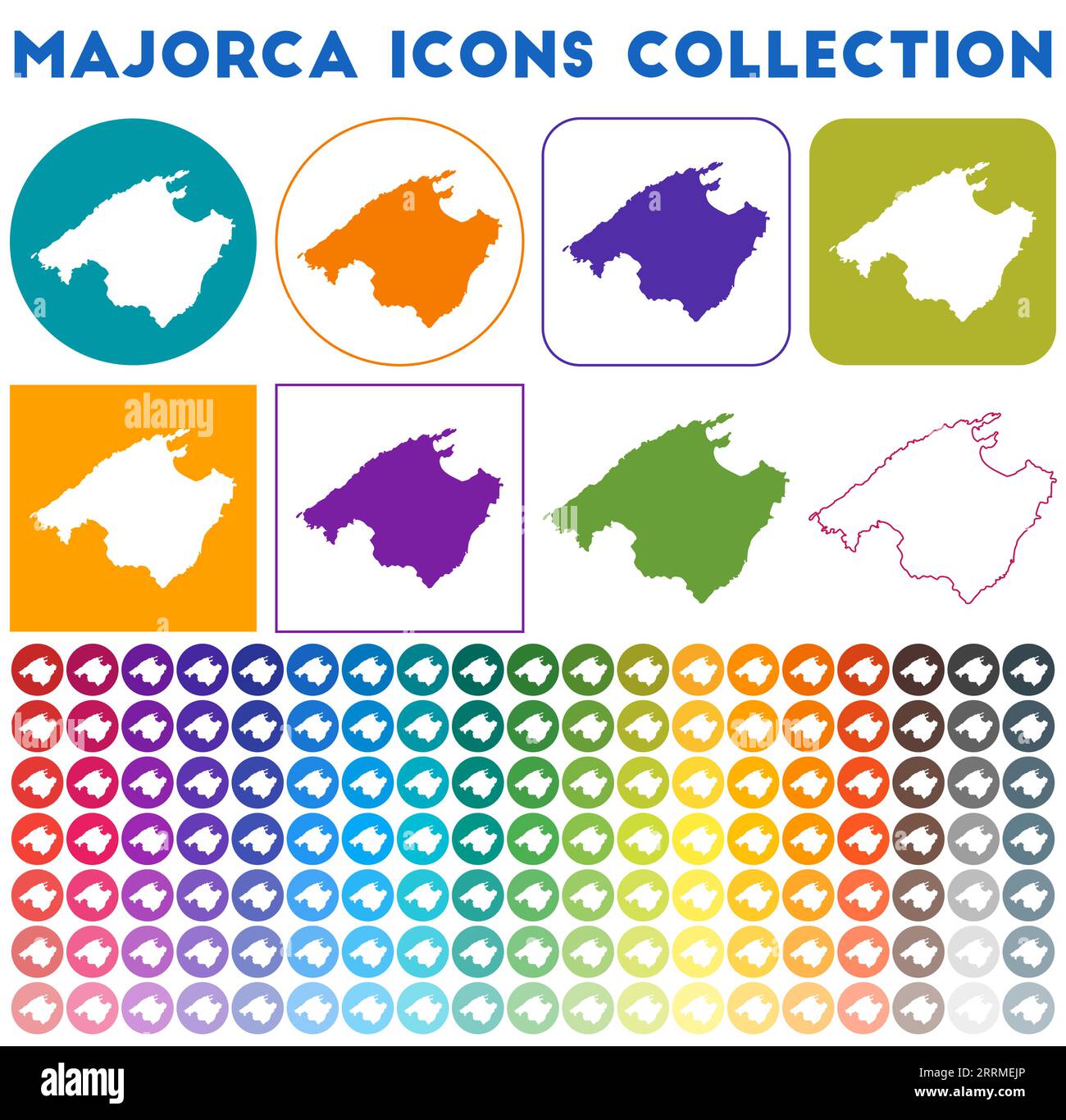 Majorca icons collection. Bright colorful trendy map icons. Modern ...