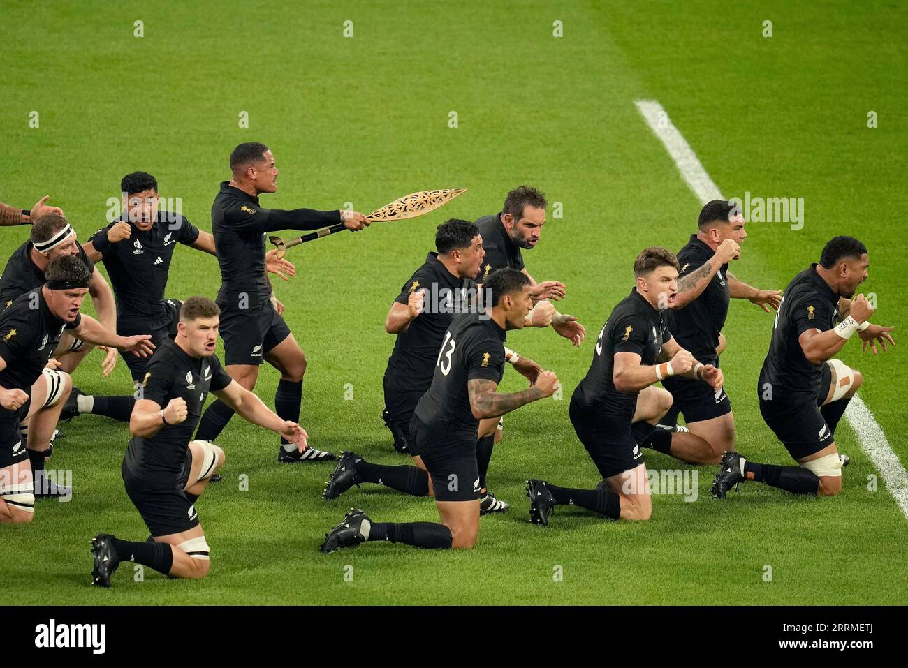 New Zealand's Aaron Smith leads the Haka before the Rugby World Cup ...