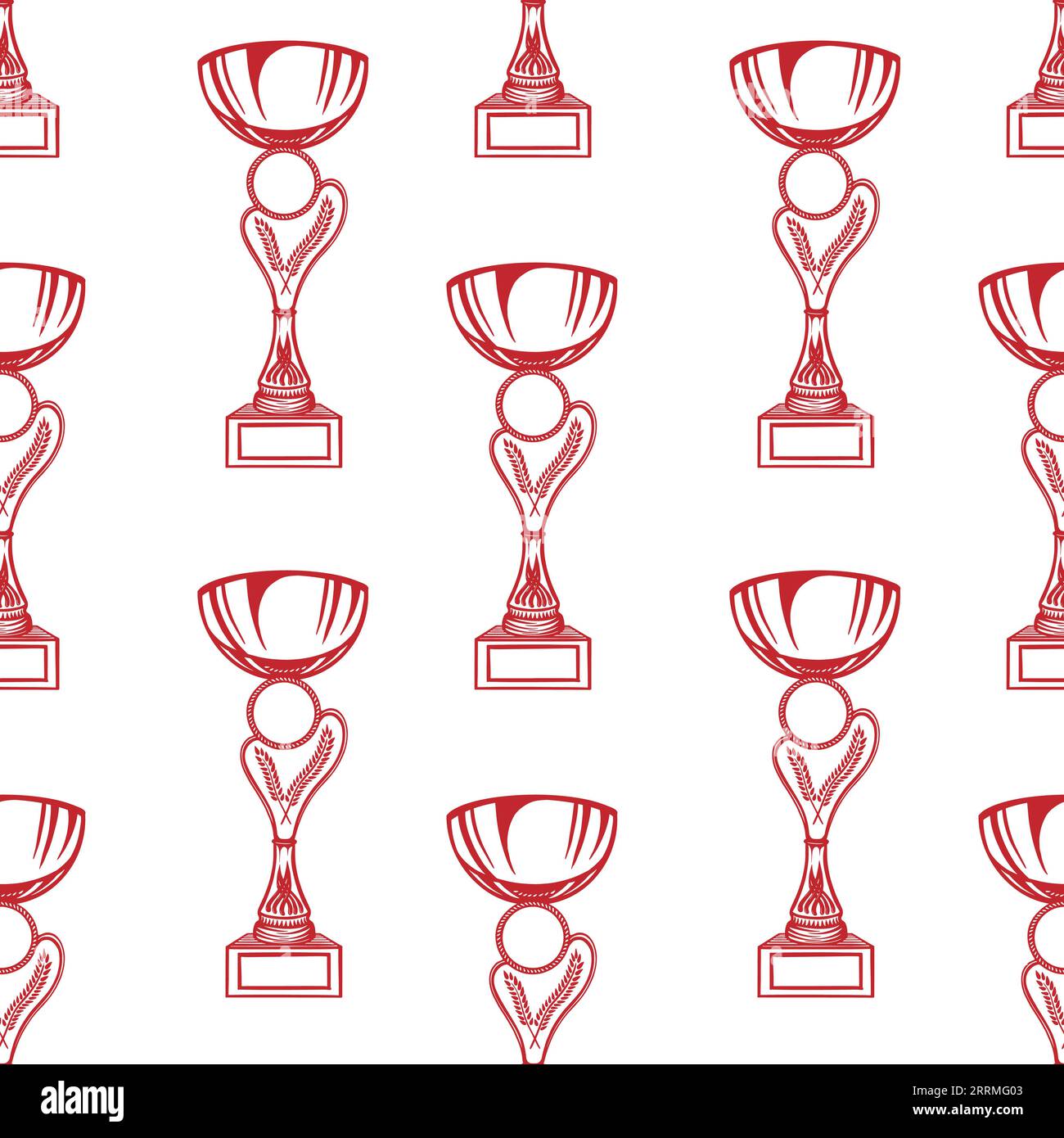 Winner cup seamless pattern. Sketch illustration. Red on a white ...