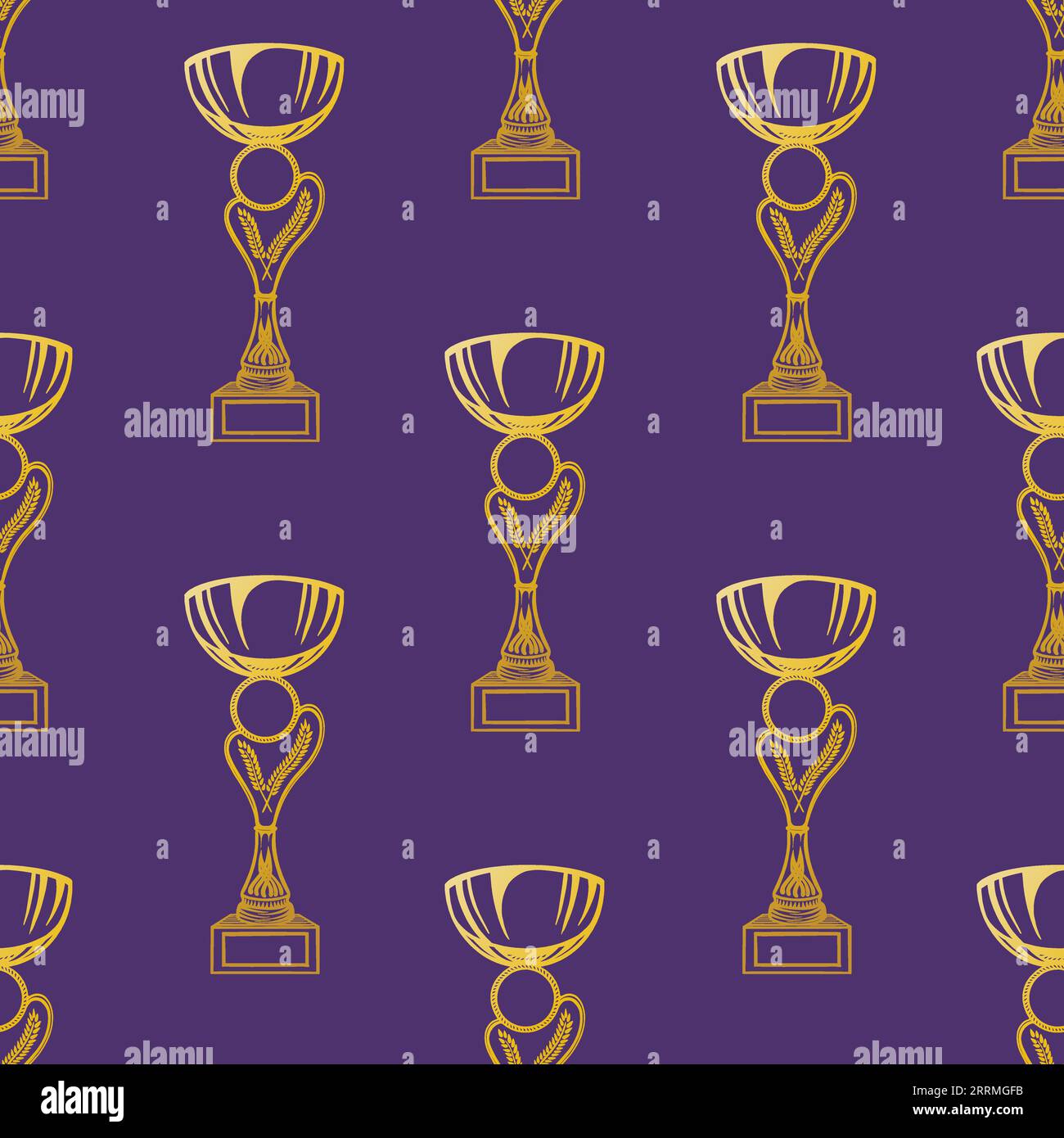 Cup winner seamless pattern. Sketch illustration. Gold on a purple ...