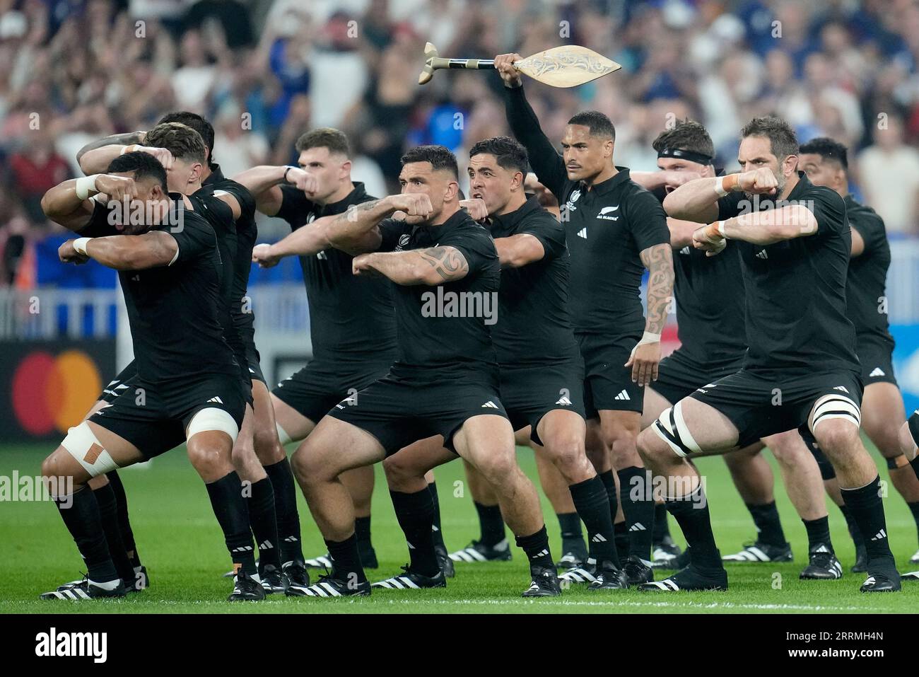 New Zealand's Aaron Smith leads the Haka before the Rugby World Cup ...
