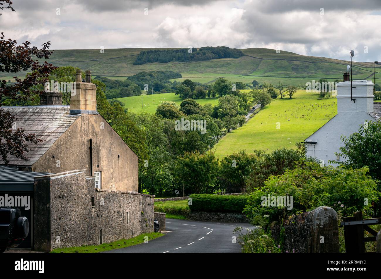 Aerial view of beautiful green landscape of Forest of Bowland ...