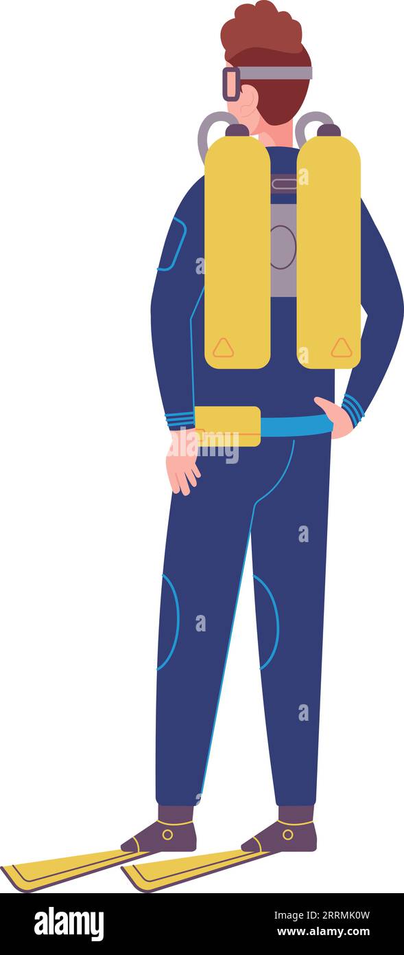Deep diving equipment on man. Swimming person character isolated on ...