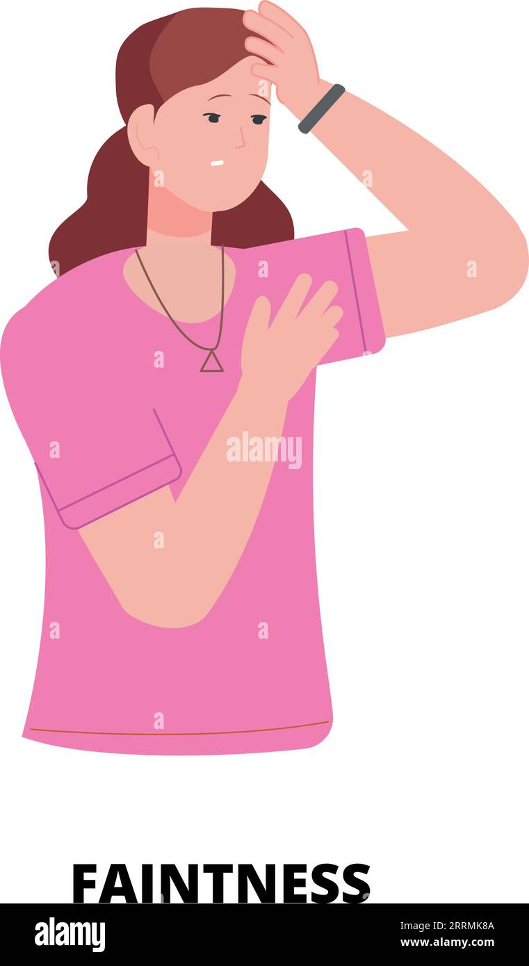 Woman with faintness. Dizzy head person. Sickness symptom isolated on ...