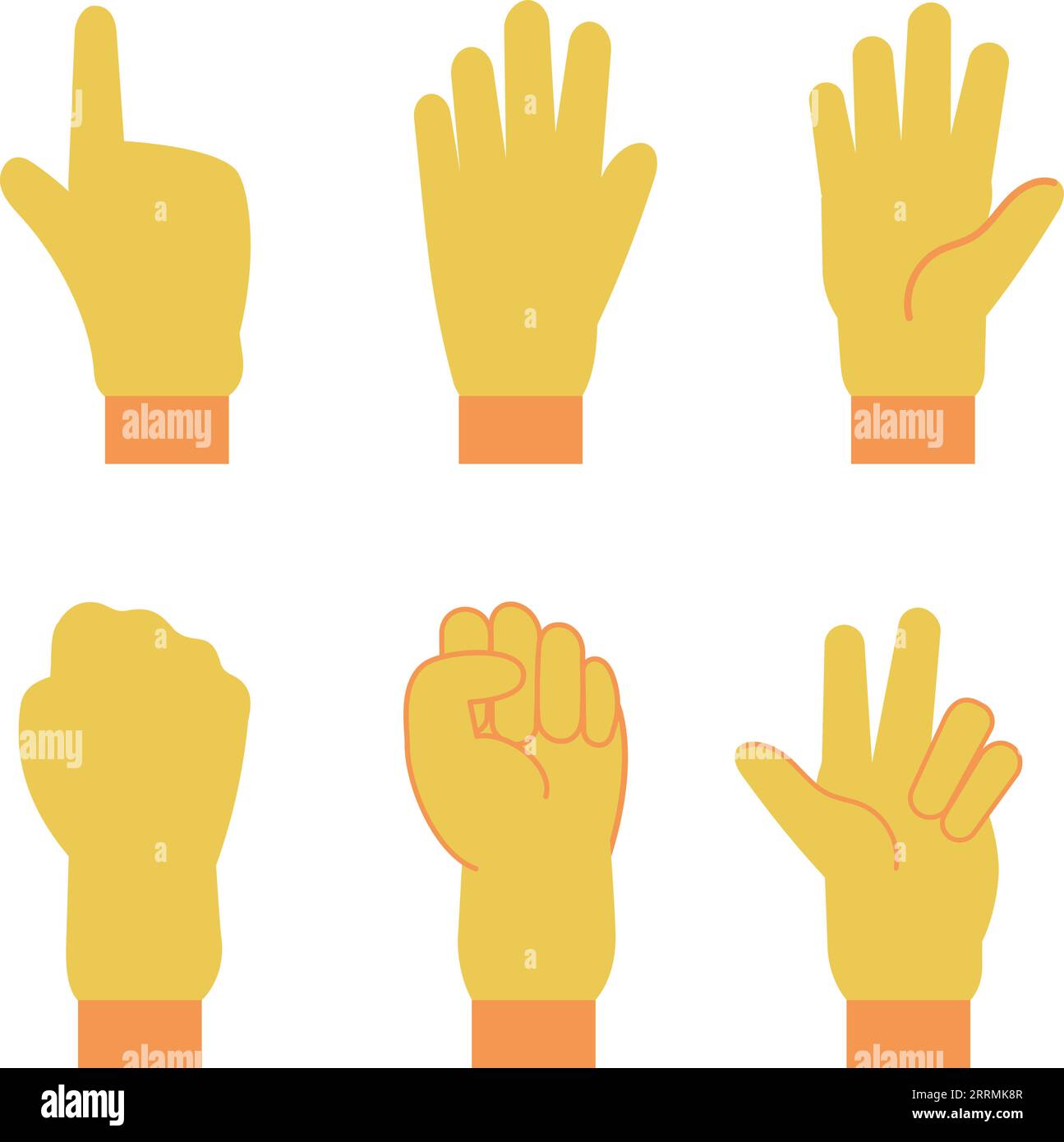 Yellow hand gestures set. Different fingers positions isolated on white background Stock Vector ...