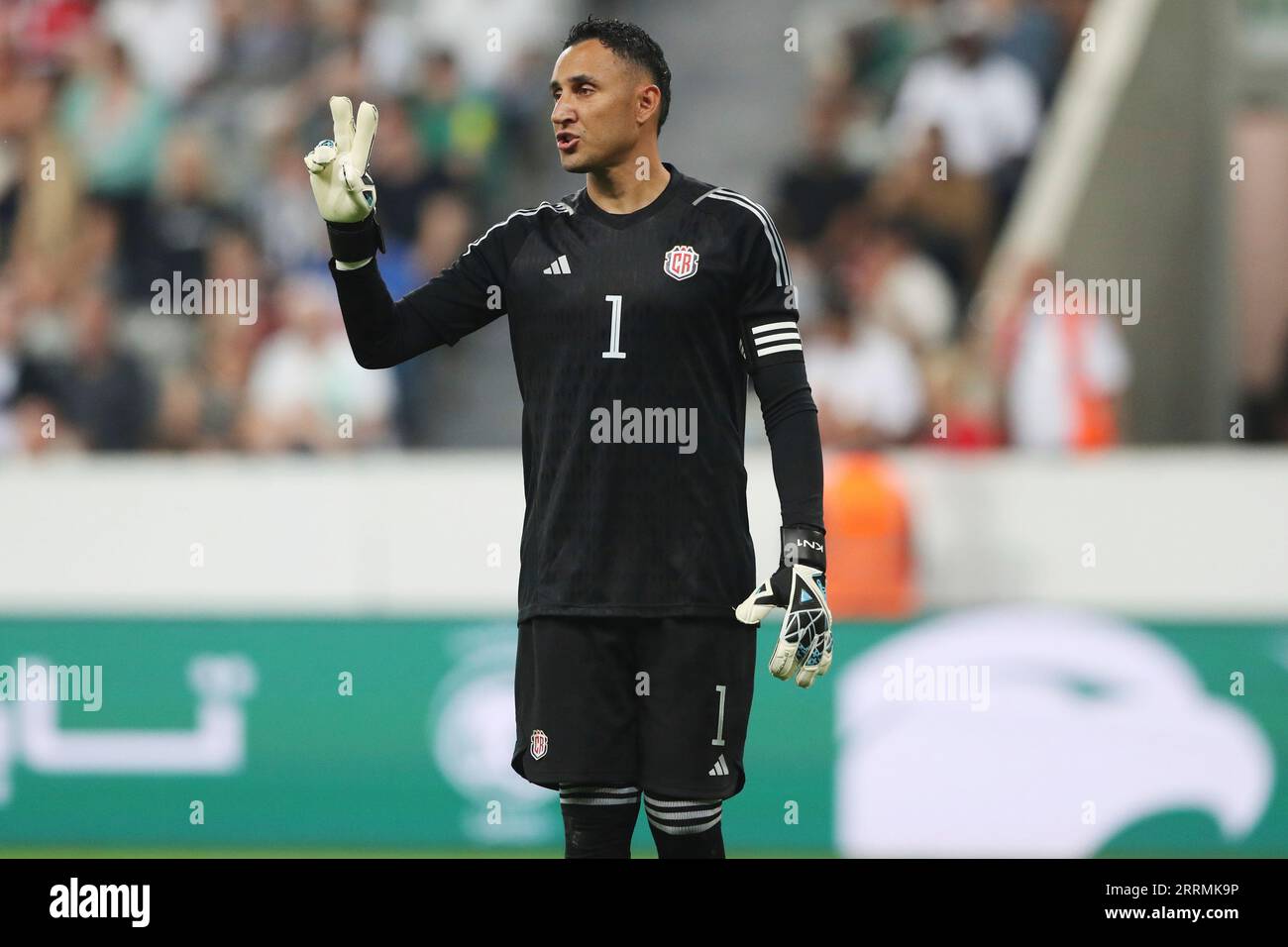 Costa Rica goalkeeper Keylor Navas (1) gestures during an international ...