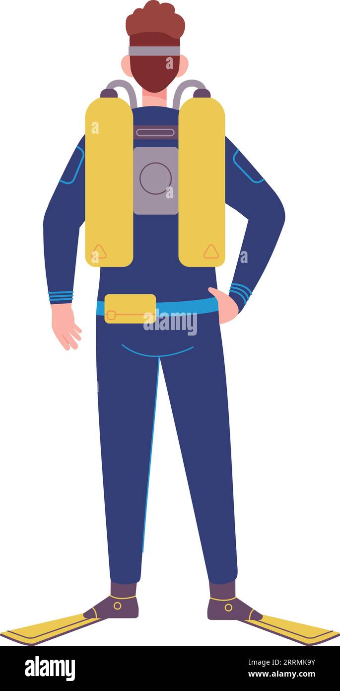 Scuba diver character back view. Extreme swimming equipment isolated on ...
