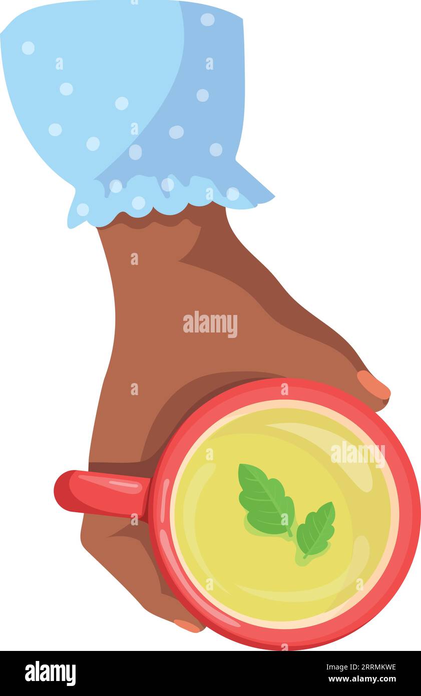 Herbal tea cup in human hand. Hot drink cartoon icon isolated on white ...