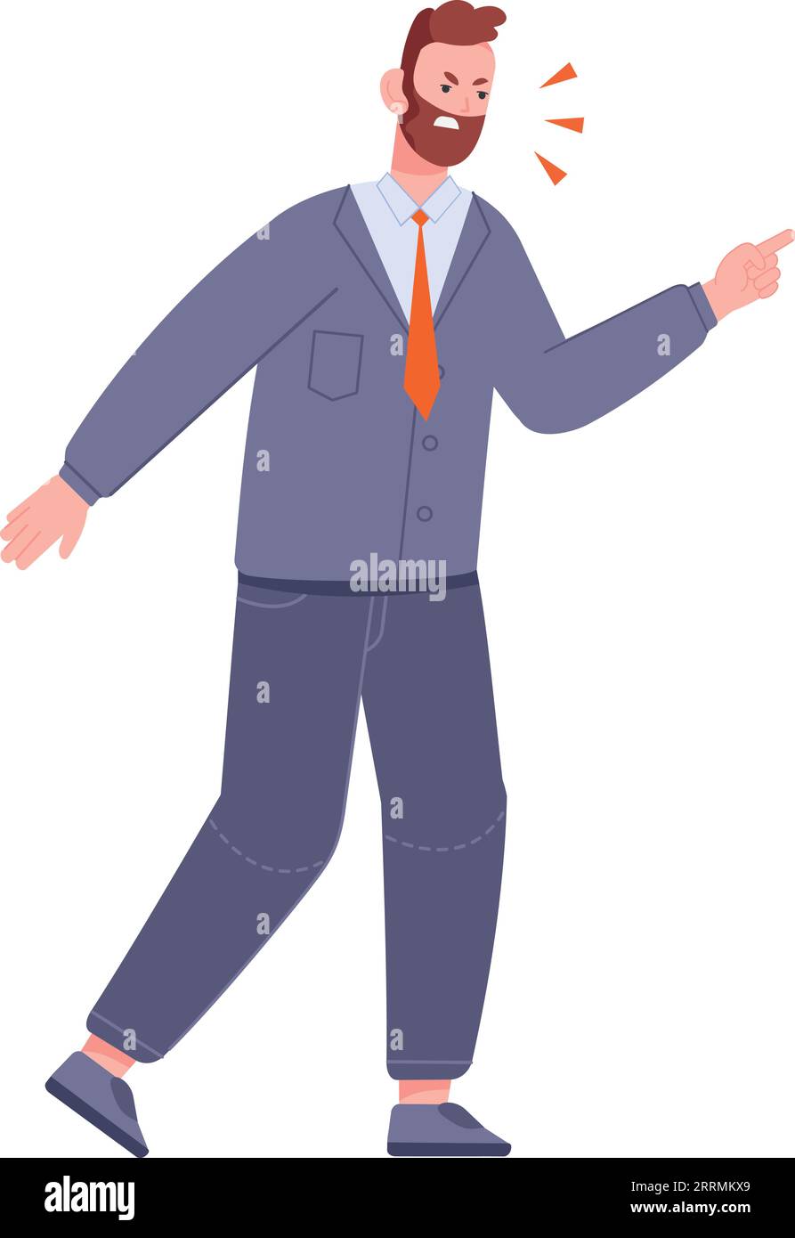 Shouting man in suit. Angry office manager yelling isolated on white ...