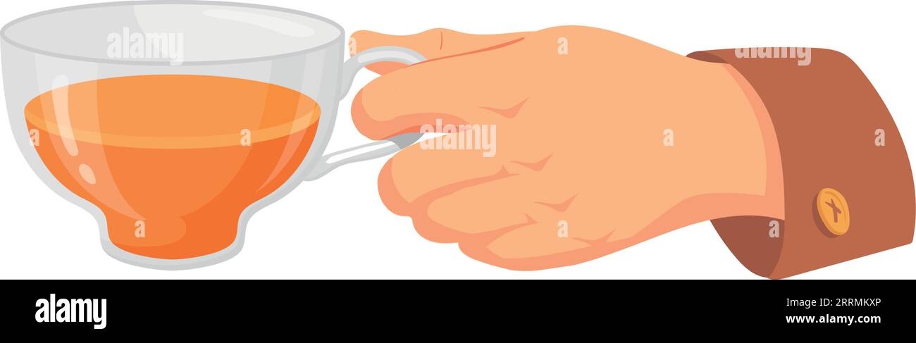 Glass cup of tea in human hand. Cartoon icon isolated on white ...