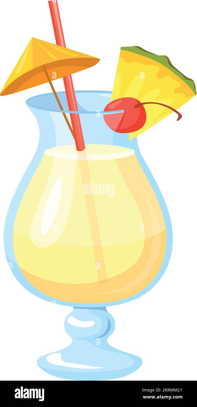 Pina colada glass cartoon icon. Cocktail drink isolated on white ...