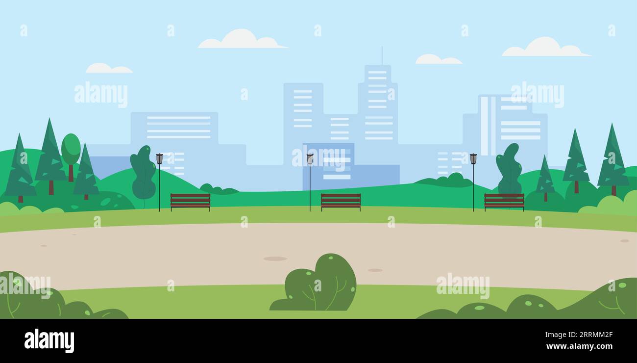 Park scene background. Natural urban garden landscape isolated on white ...