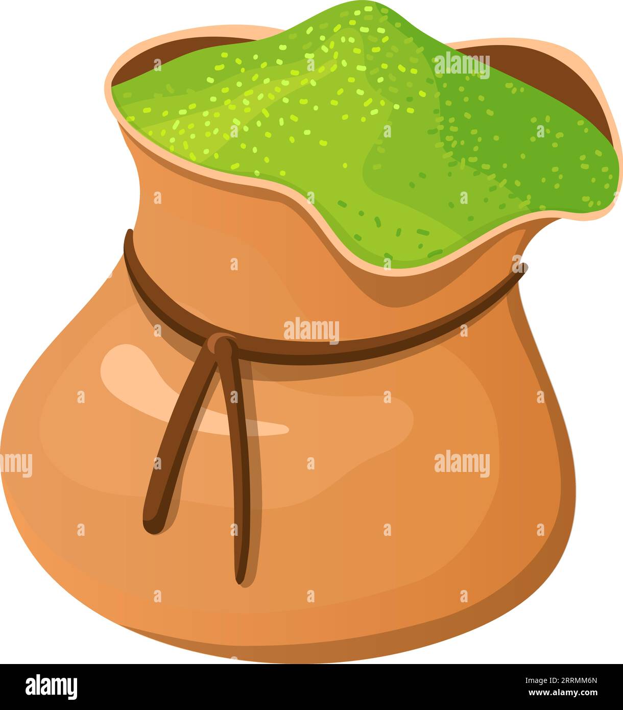 Green curry spice bag. Cartoon sack with condiment isolated on white ...